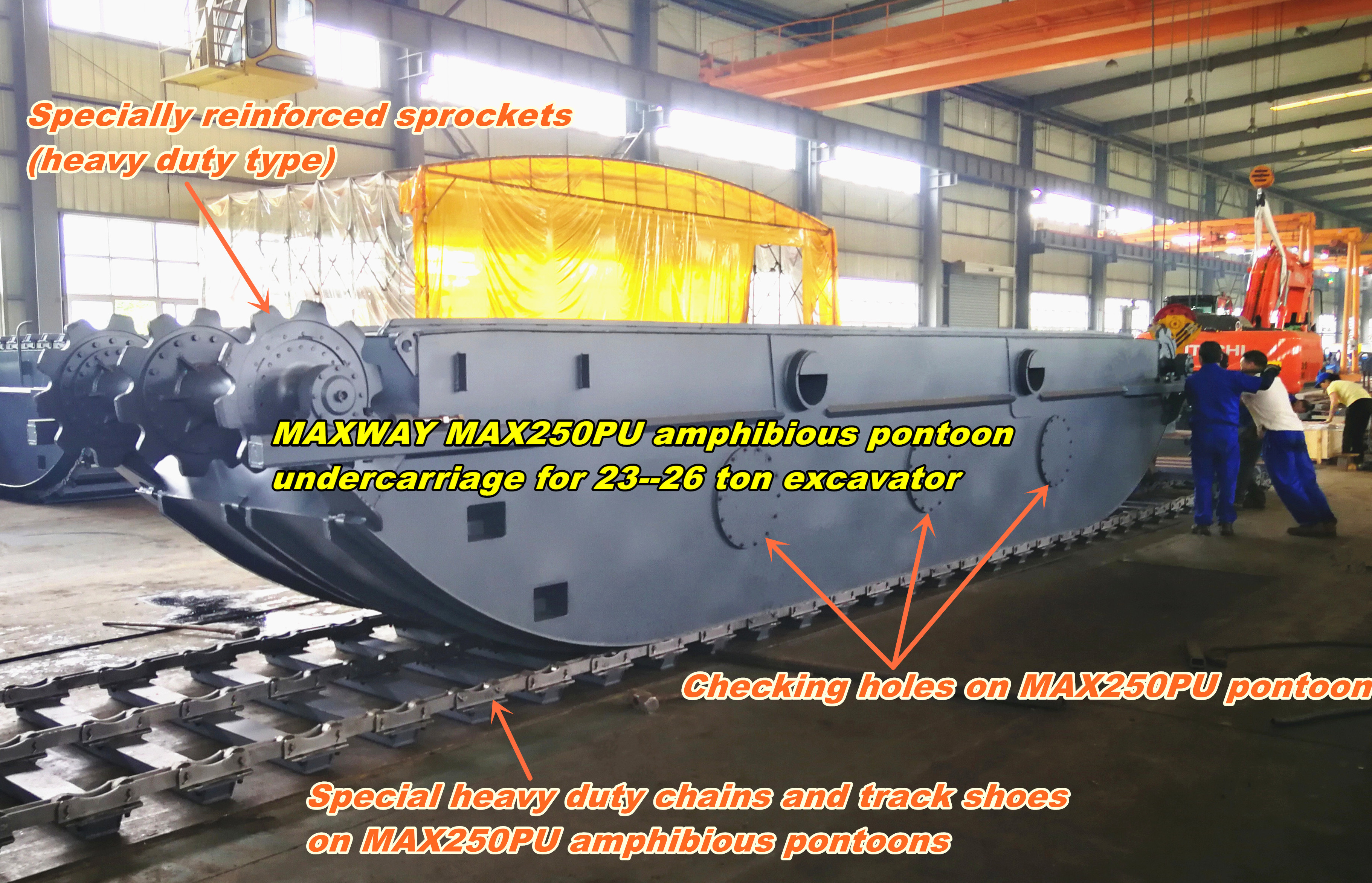 MAX250PU amphibious pontoon undercarriage for 23--26 ton excavator ...